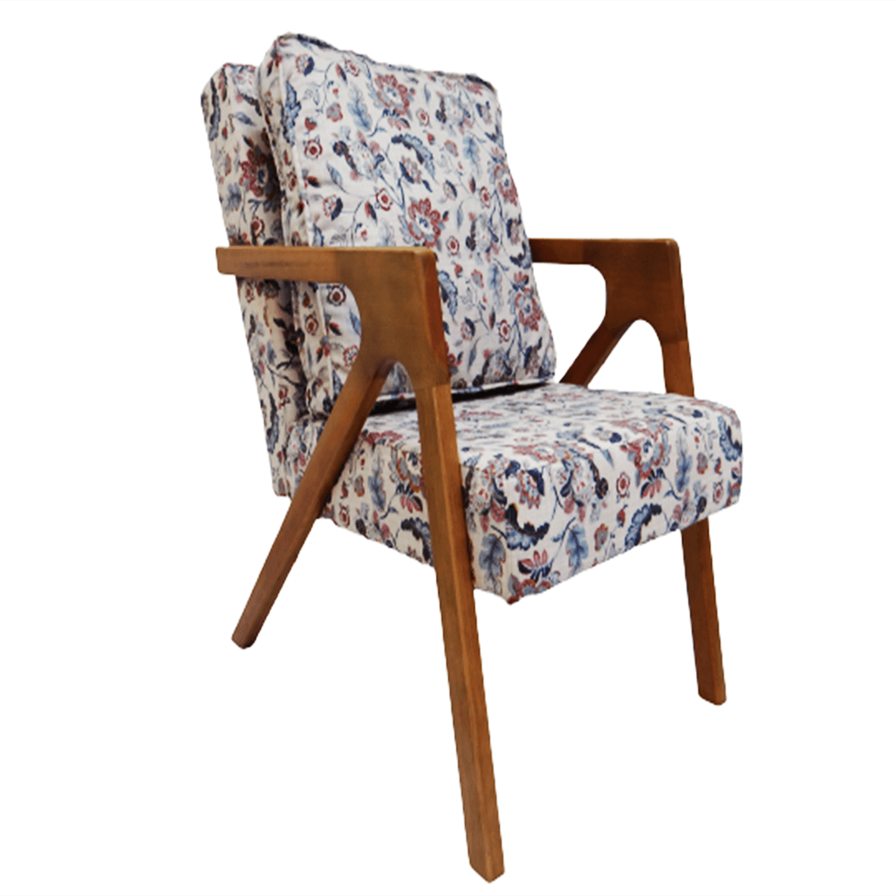 Poltrona Luana Linho Floral Braços em Madeira Maciça (Liz Maria Decor ...
