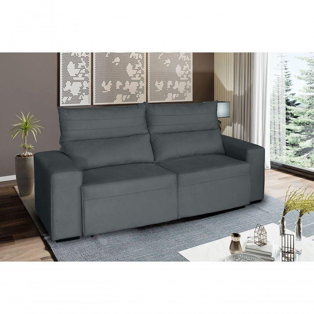 Sofa Retratil Reclinável Viena Cinza 2,00m 3 Lugares Rec Estofados | MadeiraMadeira