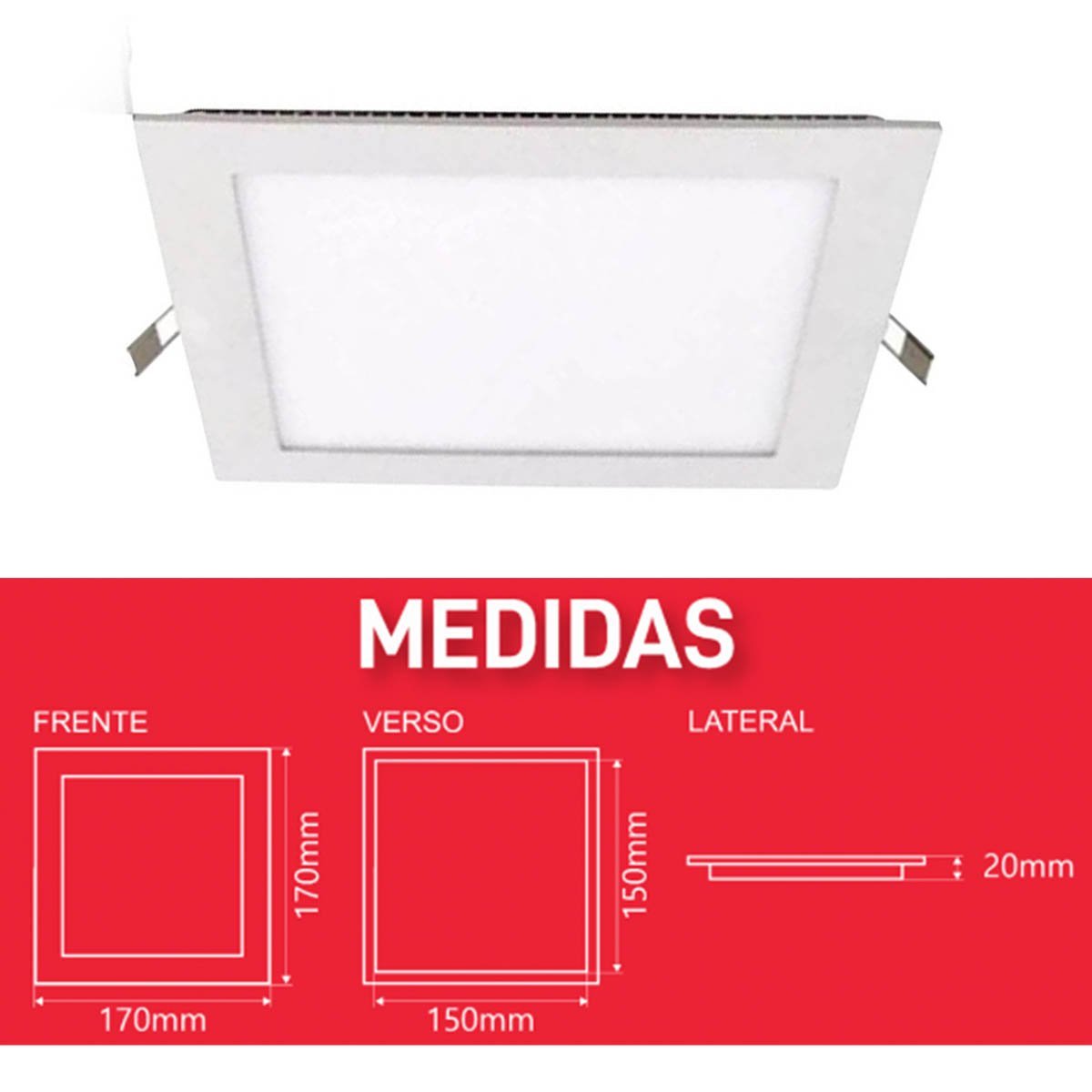 Painel Paflon Led 12w Embutir Kit 2 Uni Quadrado Branco Frio Casa ...