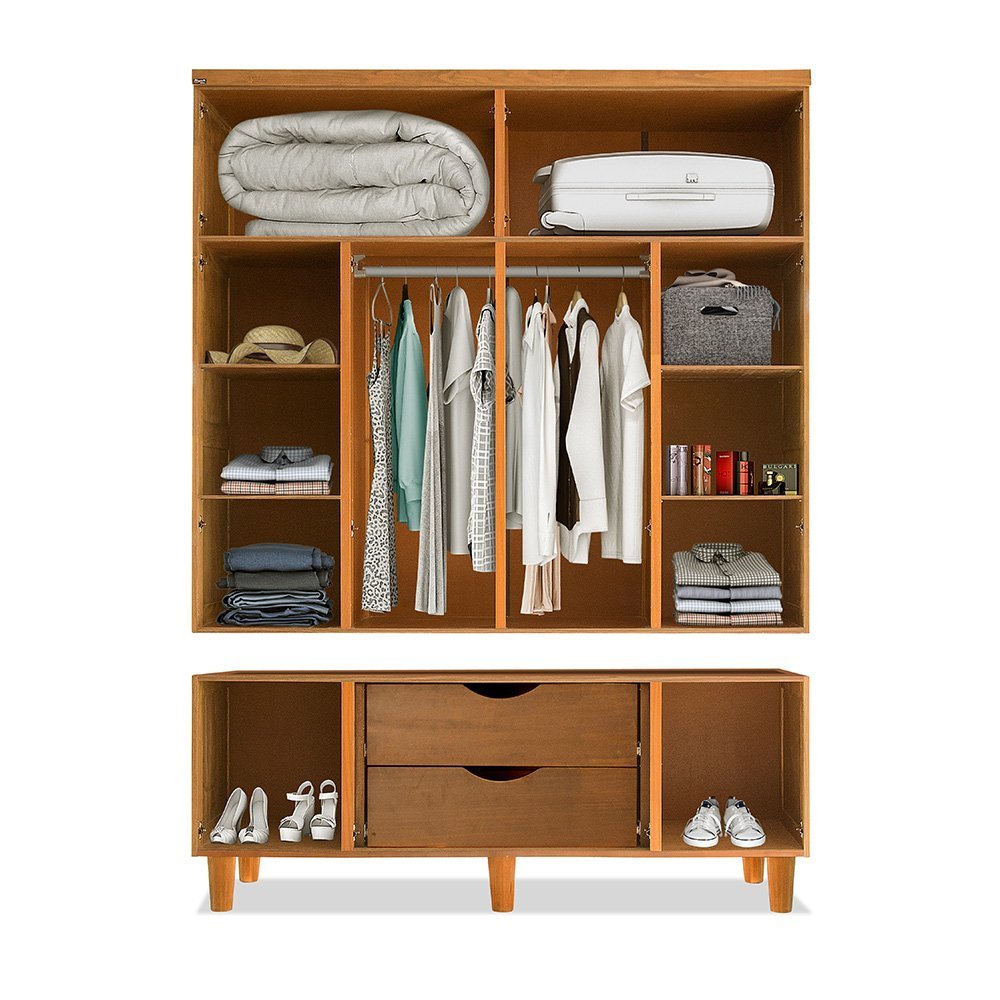 Guarda Roupa Casal Rústico Madeira Maciça com Espelho Maranhão 104 ...