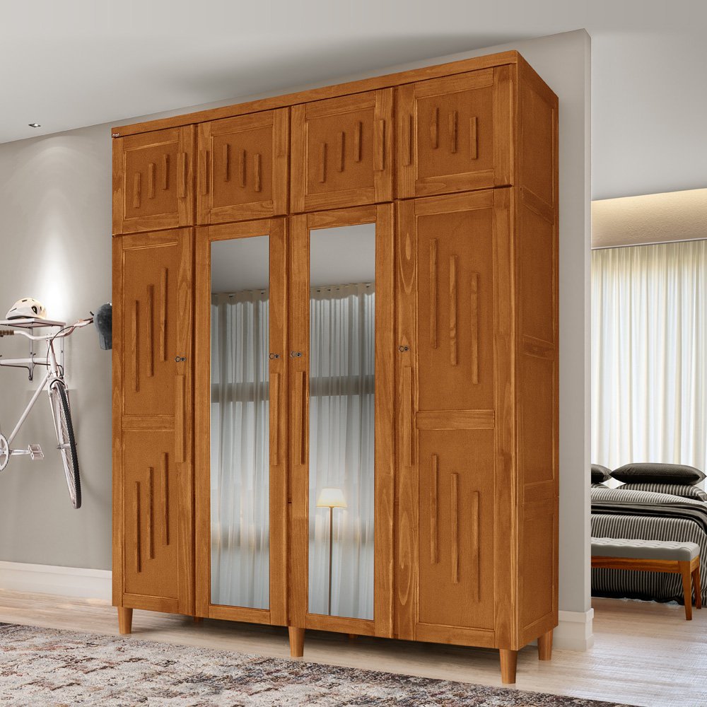 Guarda Roupa Casal Rústico Madeira Maciça com Espelho Maranhão 104 ...