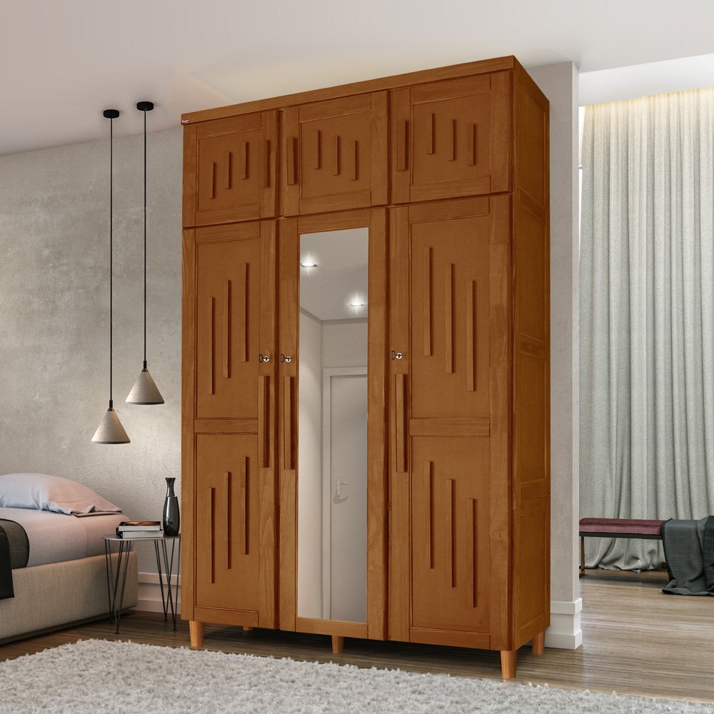 Guarda Roupa Solteiro Madeira Maciça Retrô Rústico com Espelho Maranhão ...