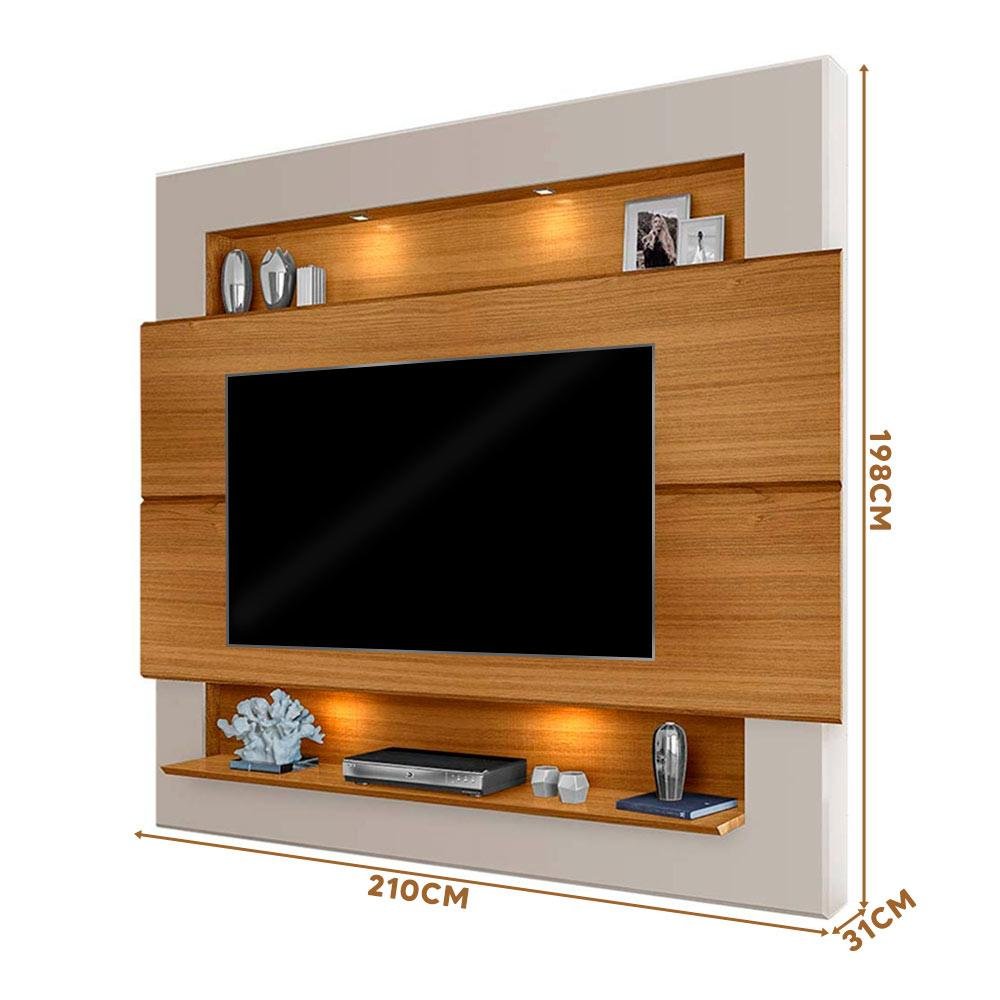 Painel De TV Até 75 Polegadas Com Led Carvalho Off White Milão Luapa | MadeiraMadeira