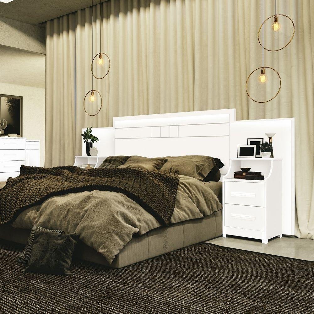 Cabeceira Box c/2 Mesas Cebeceiras Pés Madeira Branca | MadeiraMadeira