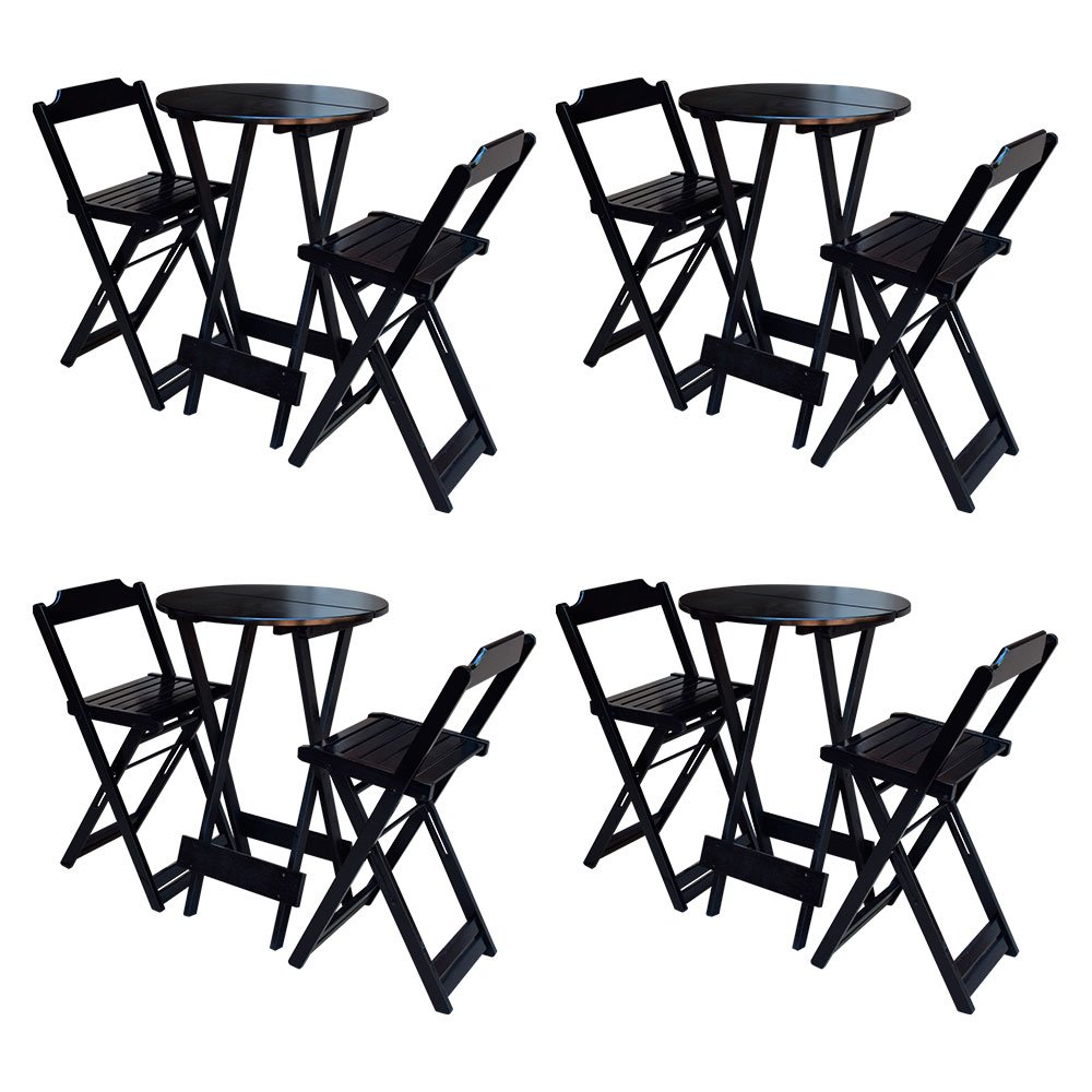 Kit 4 Jogos de Mesa Bistrô de Madeira com 2 Cadeiras Dobrável Ideal para Bar e Restaurante ...