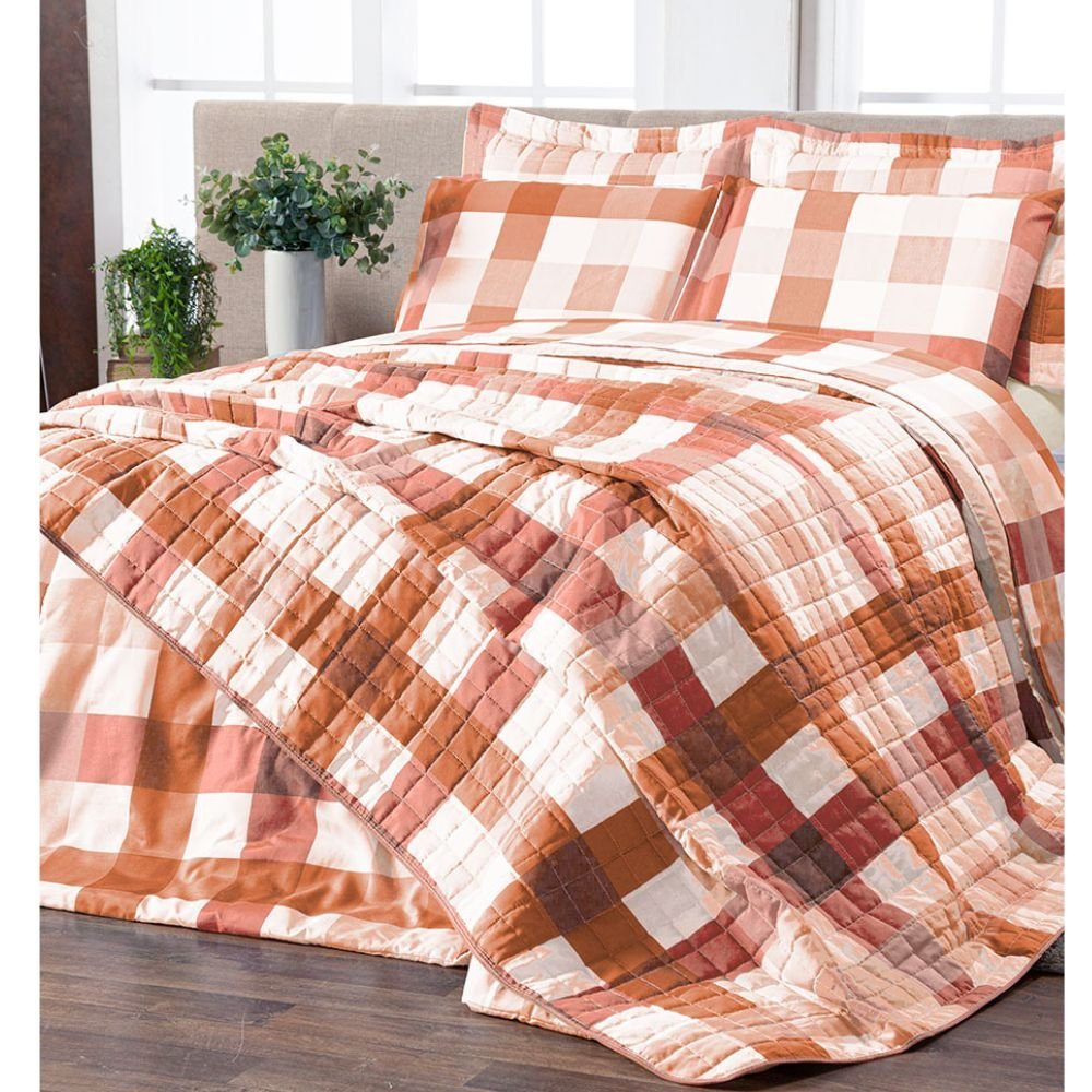 Colcha Casal 3 Peças Algodão Cobre Leito Percal 160 Fios Classic:xadrez ...