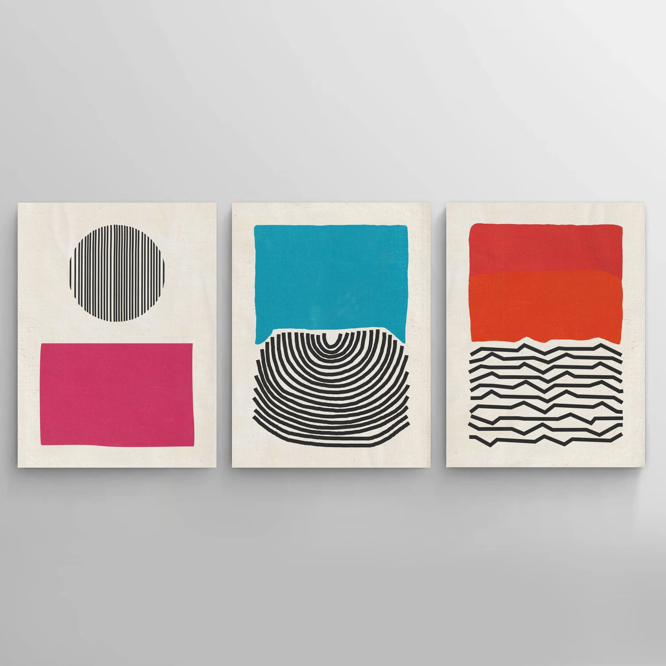 Conjunto com 3 quadros modernos pintados a mão em estilo minimalistas ...