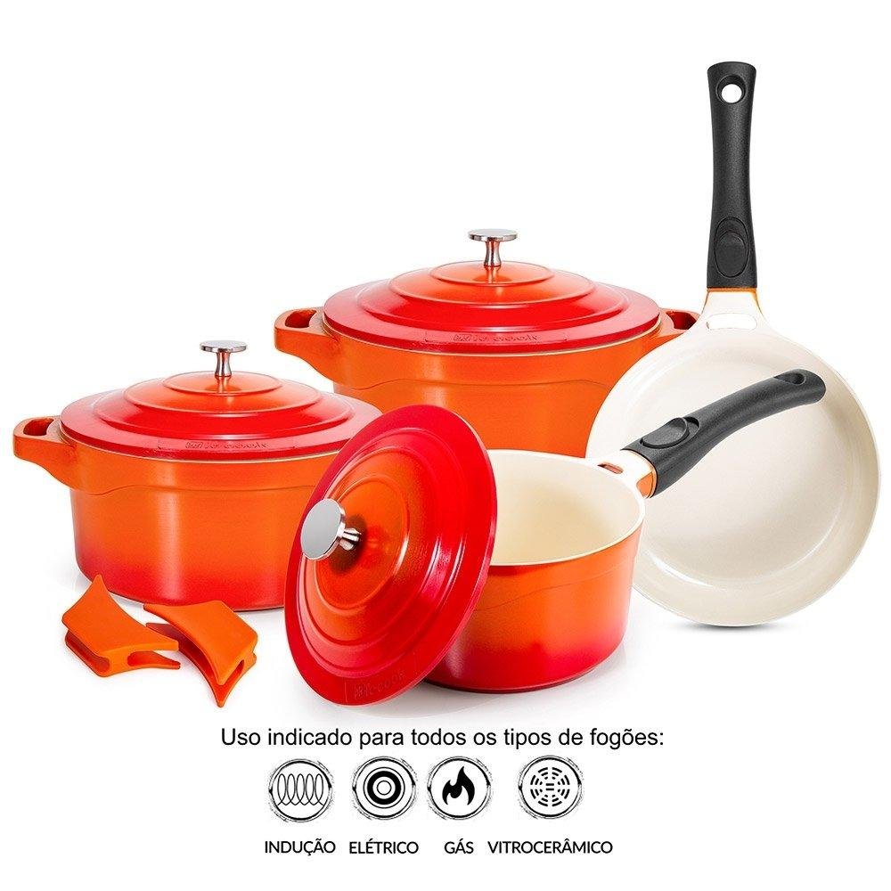 Conjunto de 4 Panelas Indução Laranjas Le Cook | MadeiraMadeira