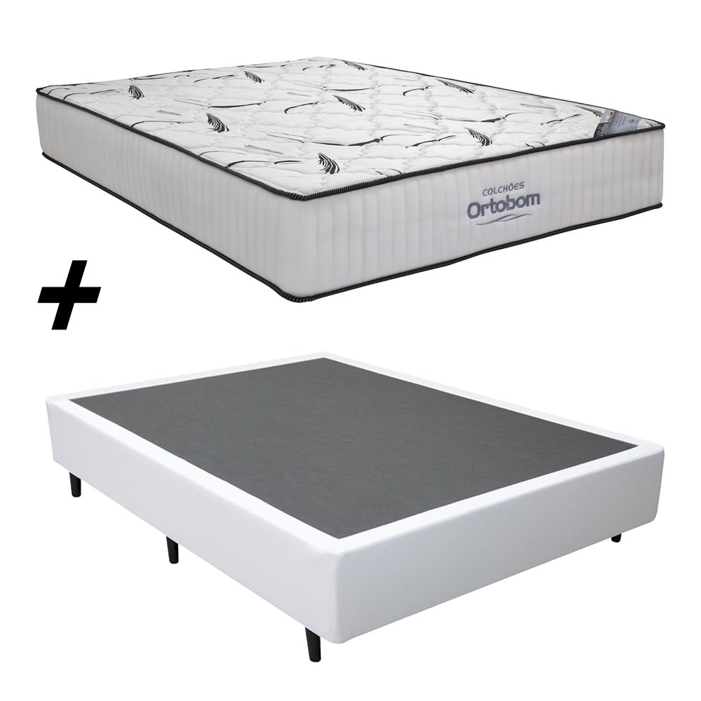Cama Box Casal + Colchão Ortobom Highfoam Espuma HR 45 High Resilience ...