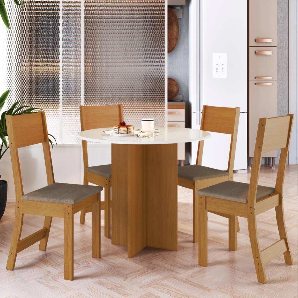 Conjunto de Mesa Redonda Sala de Jantar Alice com 4 Cadeiras 0,90m Off ...