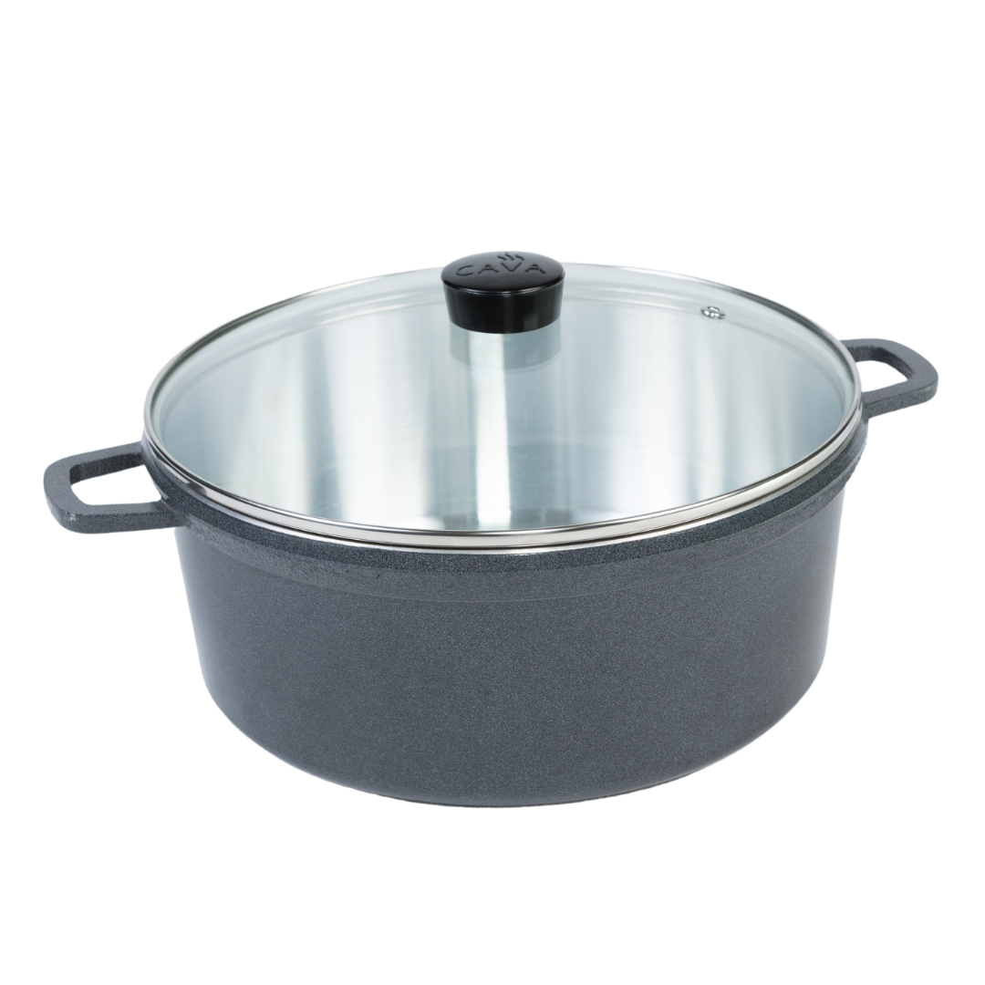 Panela Grande Cava 28cm Aluminio Fundido Tampa de Vidro Grafite ...