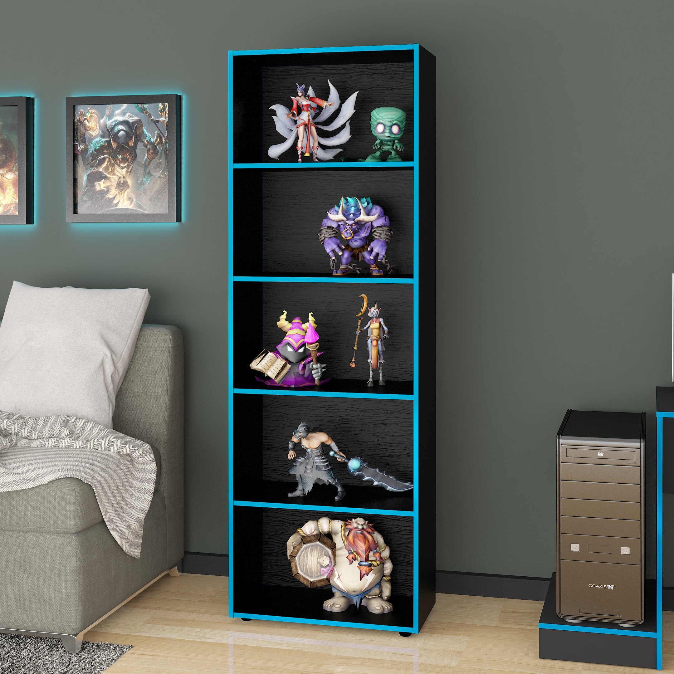 Módulo Nicho Organizador Gamer Estante Preta Azul | MadeiraMadeira