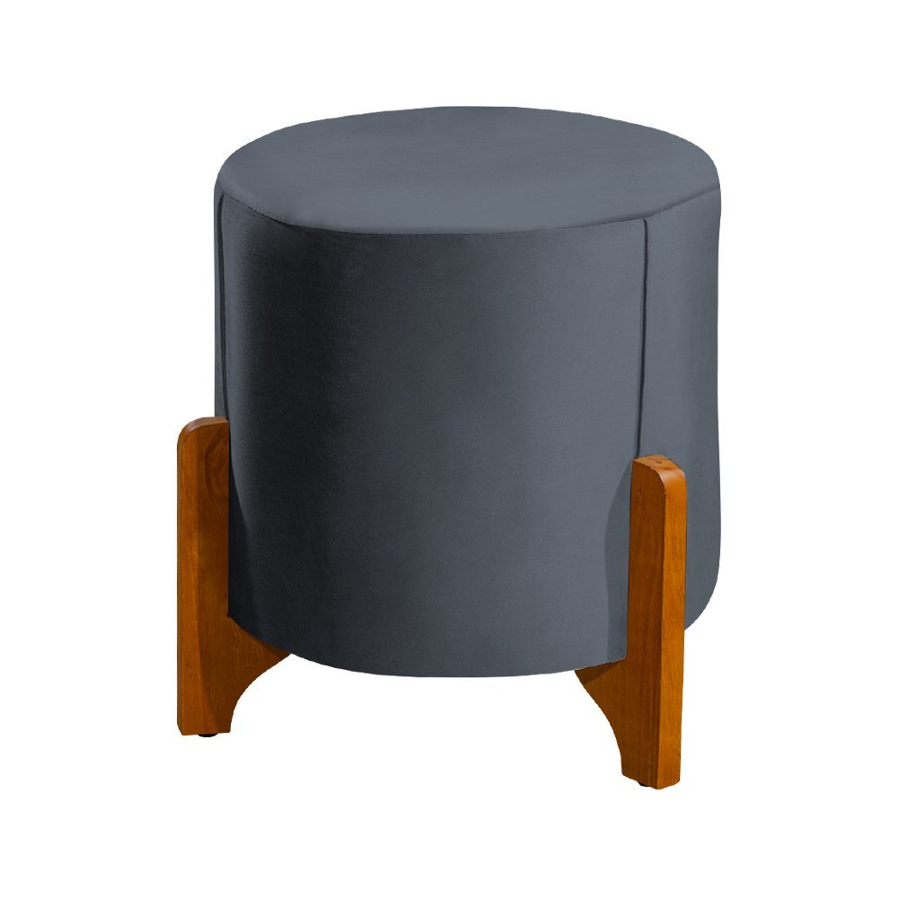 Kit 2 Puffs Thor Pés de Madeira Maciça Suede Cinza | MadeiraMadeira
