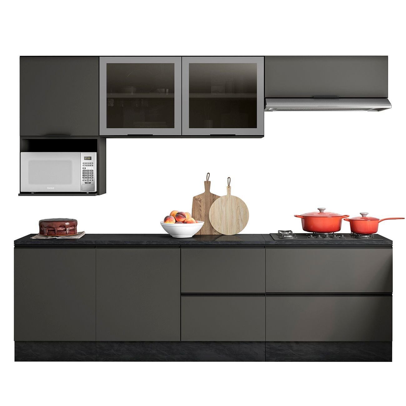 Armário de Cozinha Cp03 e Tampo Grace Grafite Z44 - Mpozenato | MadeiraMadeira