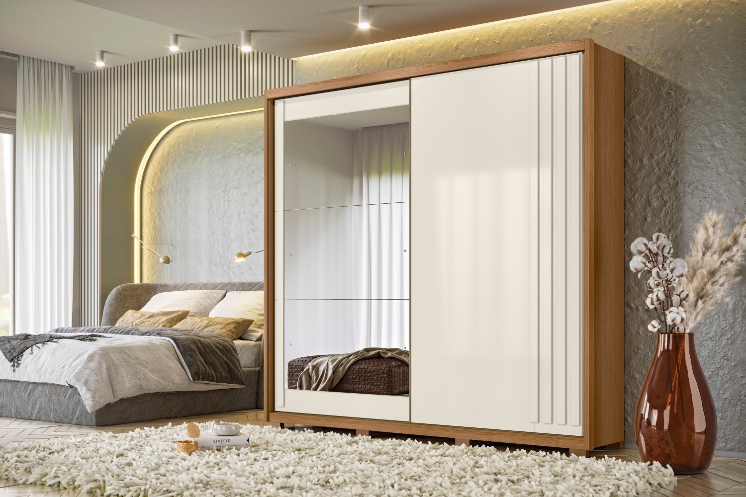 Roupeiro com Espelho Amon Freijó/Off White | MadeiraMadeira