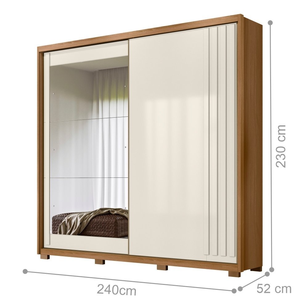 Roupeiro com Espelho Amon Freijó/Off White | MadeiraMadeira