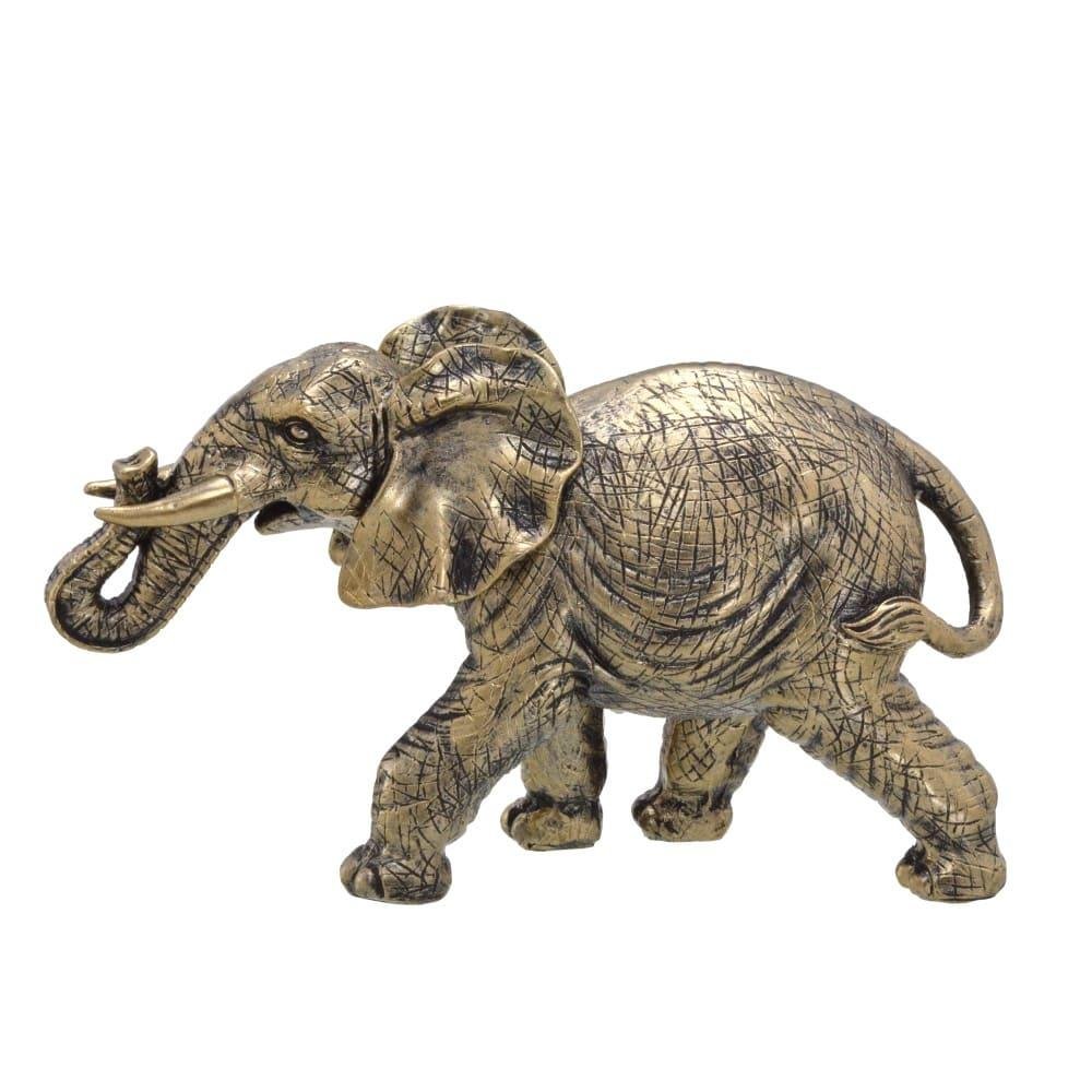 Escultura Elefante Decorativo Dourado e Preto 21cm | MadeiraMadeira