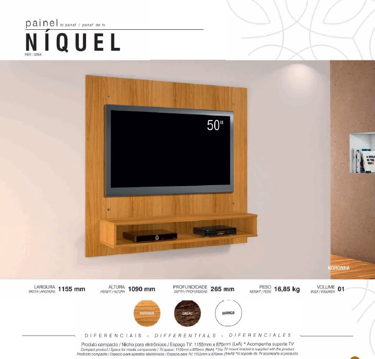Painel suspenso para Televisão até 50 pol. Niquel JCM Movelaria ...