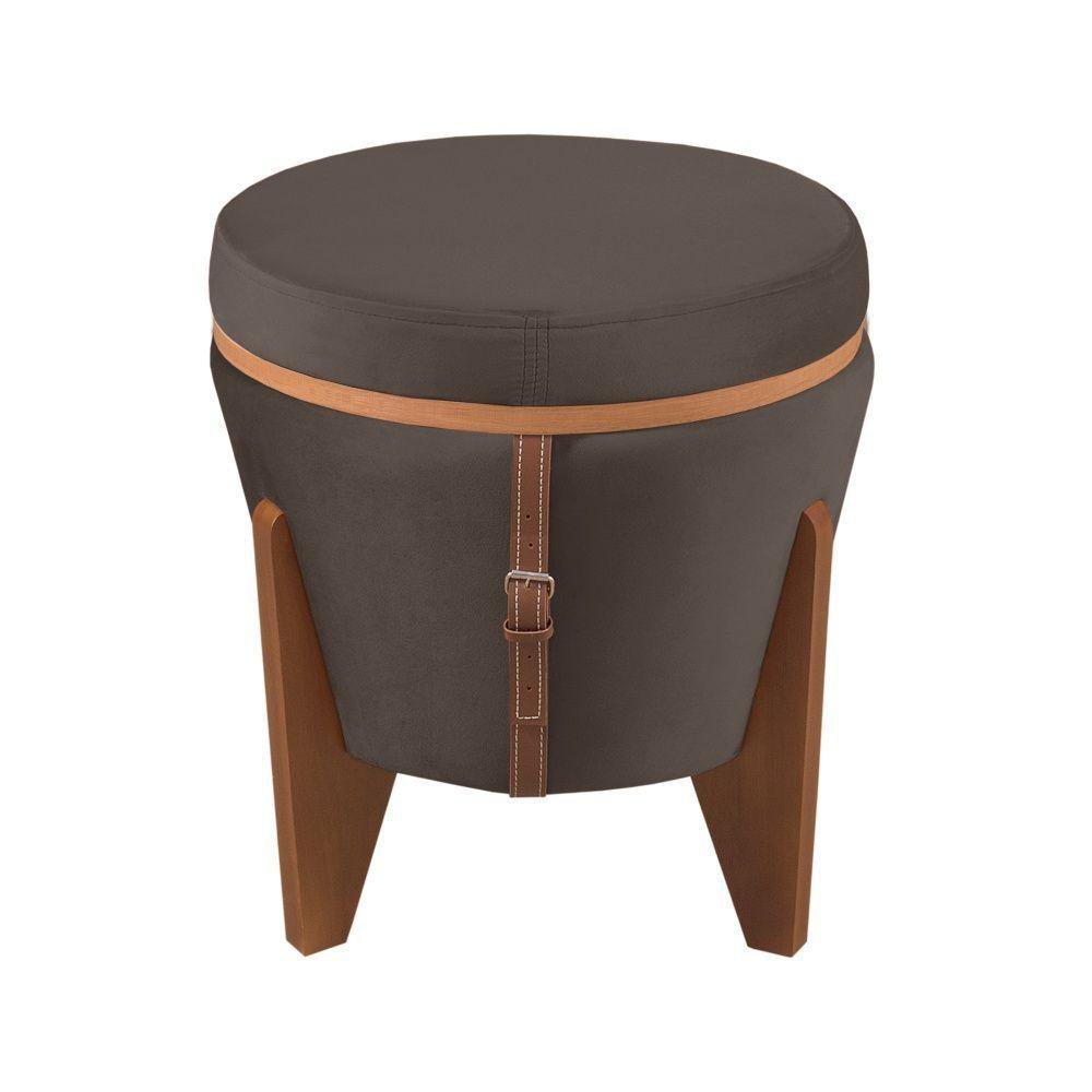 Puff Baú Multifuncional Tampo Amadeirado Veludo Tabaco | MadeiraMadeira