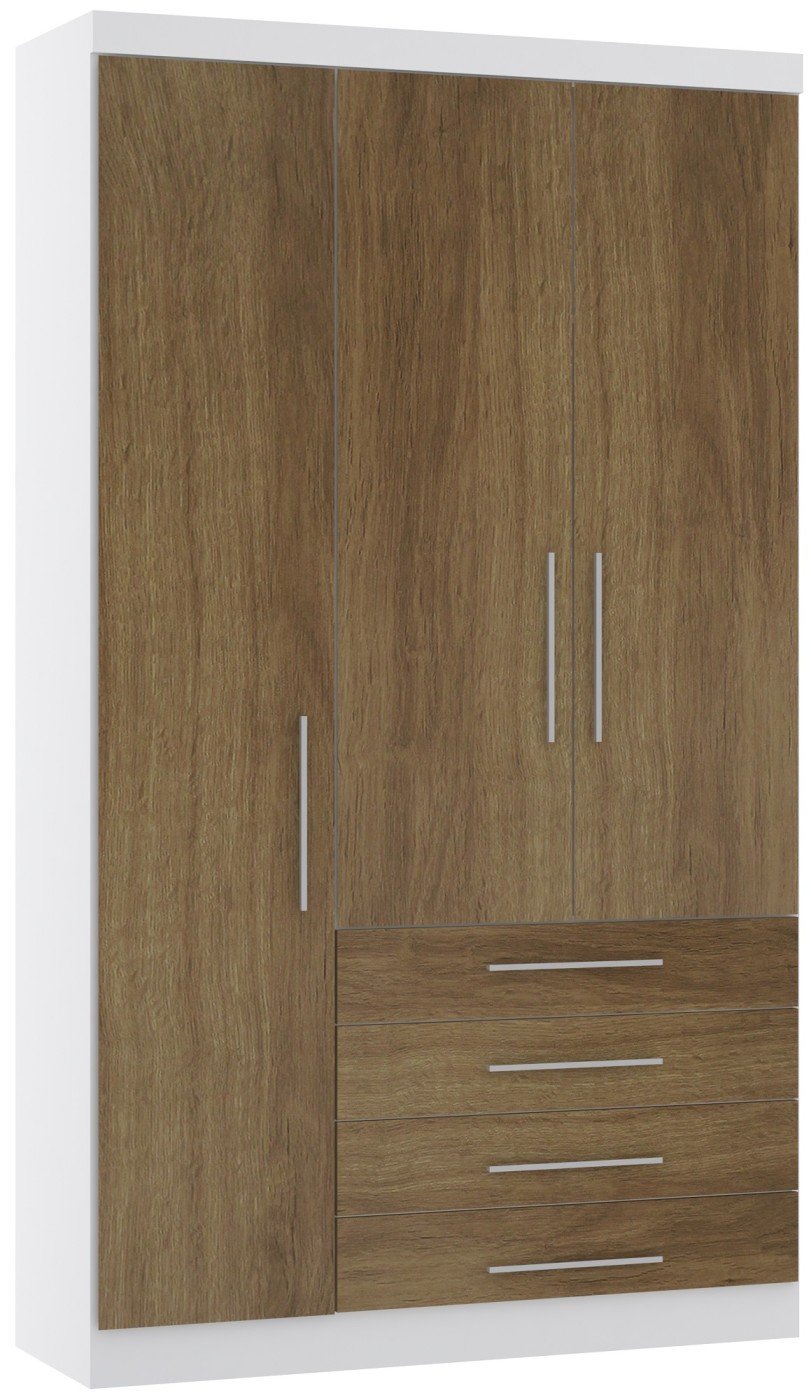 Guarda Roupa 3 Portas 4 Gavetas Alpes - Luciane Moveis Branco com Avelã ...