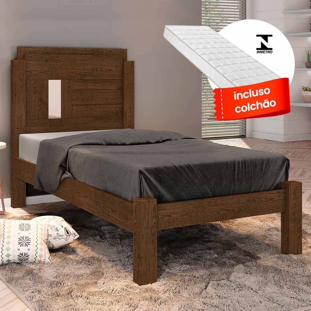 Cama Em MDF Moderna Com Colchão Solteiro Malbec Framar | MadeiraMadeira