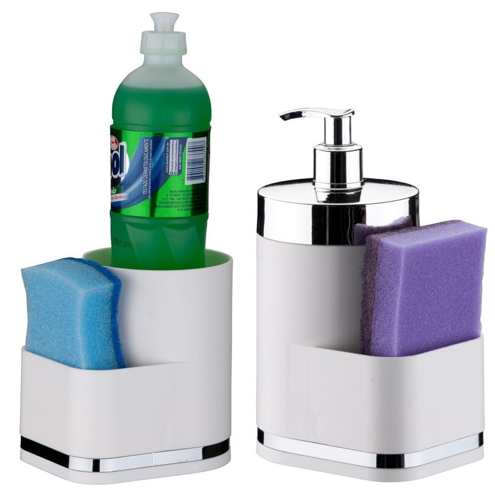 Kit Dispenser P/ Detergente Cozinha Porta Detergente Esponja - Branco ...