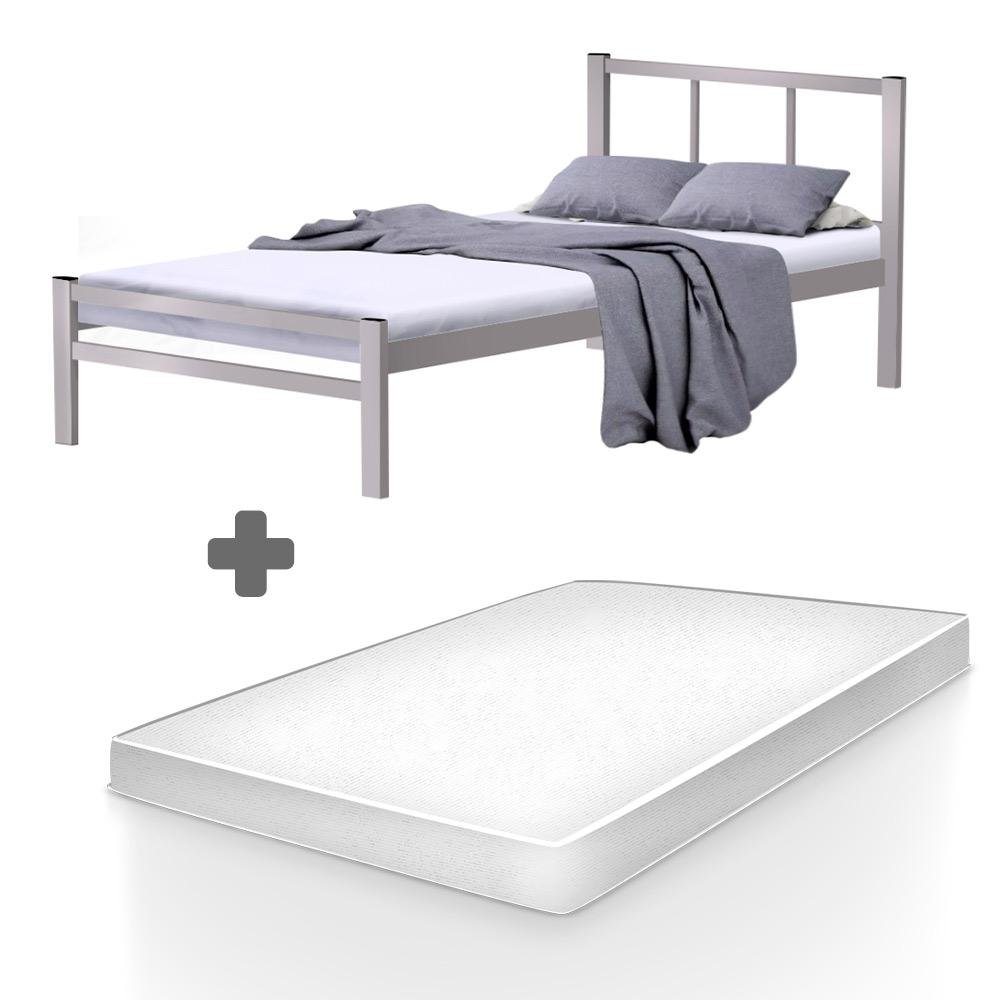 Cama Casal De Ferro Tubular Resistente Laís Cinza Primoart Com Colchão ...
