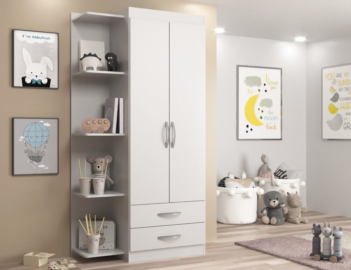 Guarda Roupa/Roupeiro Infantil 2 Portas 2 Gavetas Branco Com ...