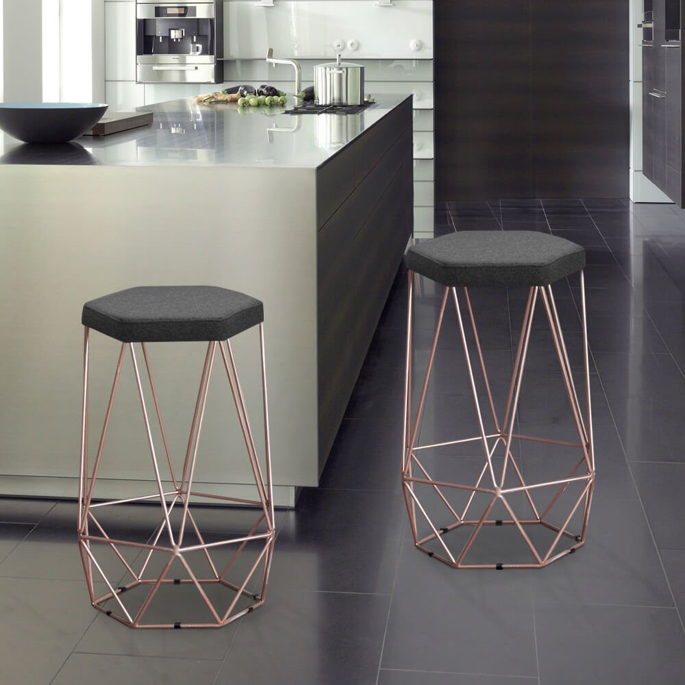 Banqueta Decorativa Rubi Base Aramada Linho- Aliw Decor: Linho Chumbo ...