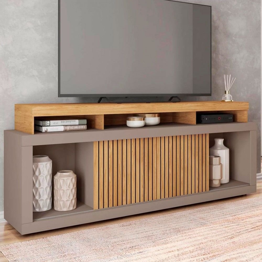 Rack para Tv 75 Polegadas 2 Portas com Ripado Puerto Buriti/fendi - Pnr Móveis | MadeiraMadeira