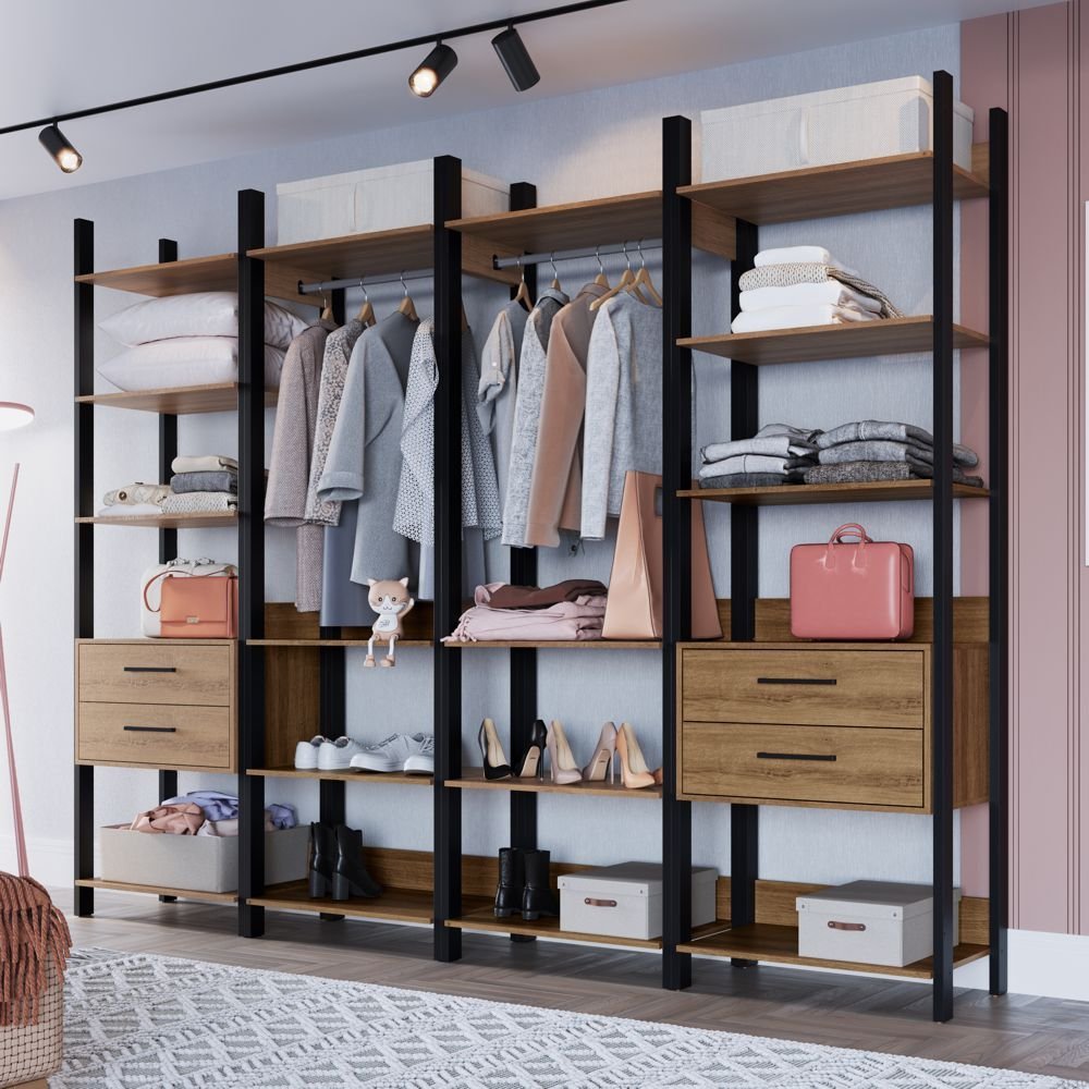 Conjunto Closet Modulado 228cm Estilo Industrial TE0020 Delmarco ...