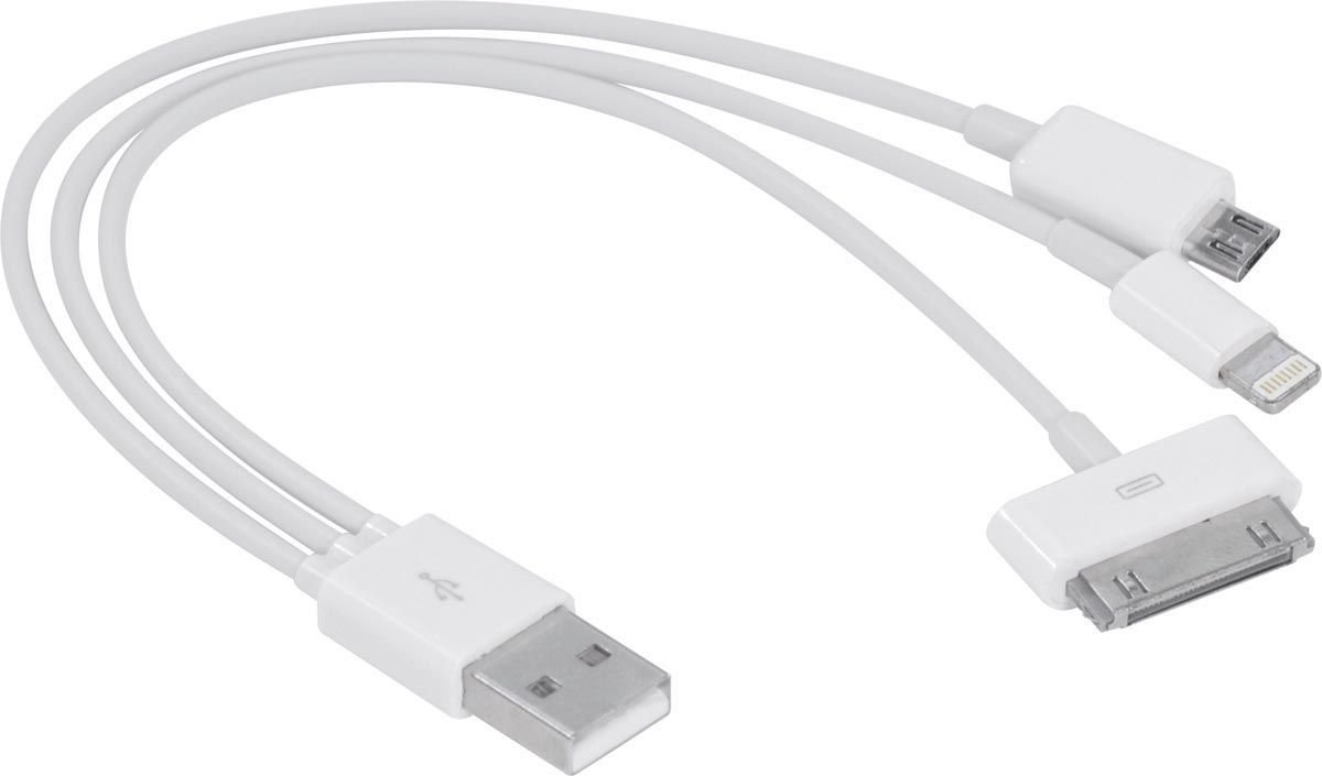 Adaptador 3 Em 1 Usb Macho X Micro Usb/Lightning/Dock 30 Pin | MadeiraMadeira