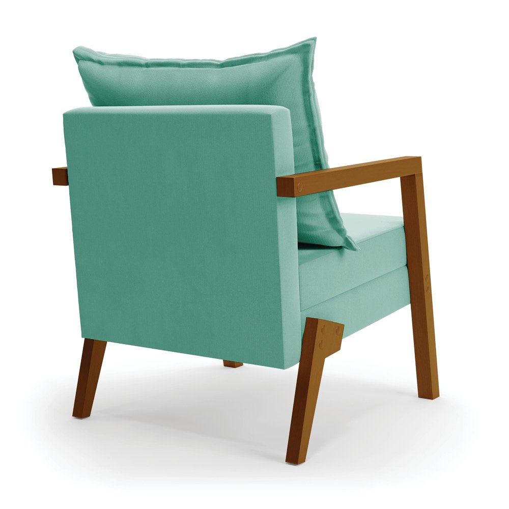 Poltrona Alice Suede Azul Turqueza Base de Madeira - D'Rossi DRossi | MadeiraMadeira