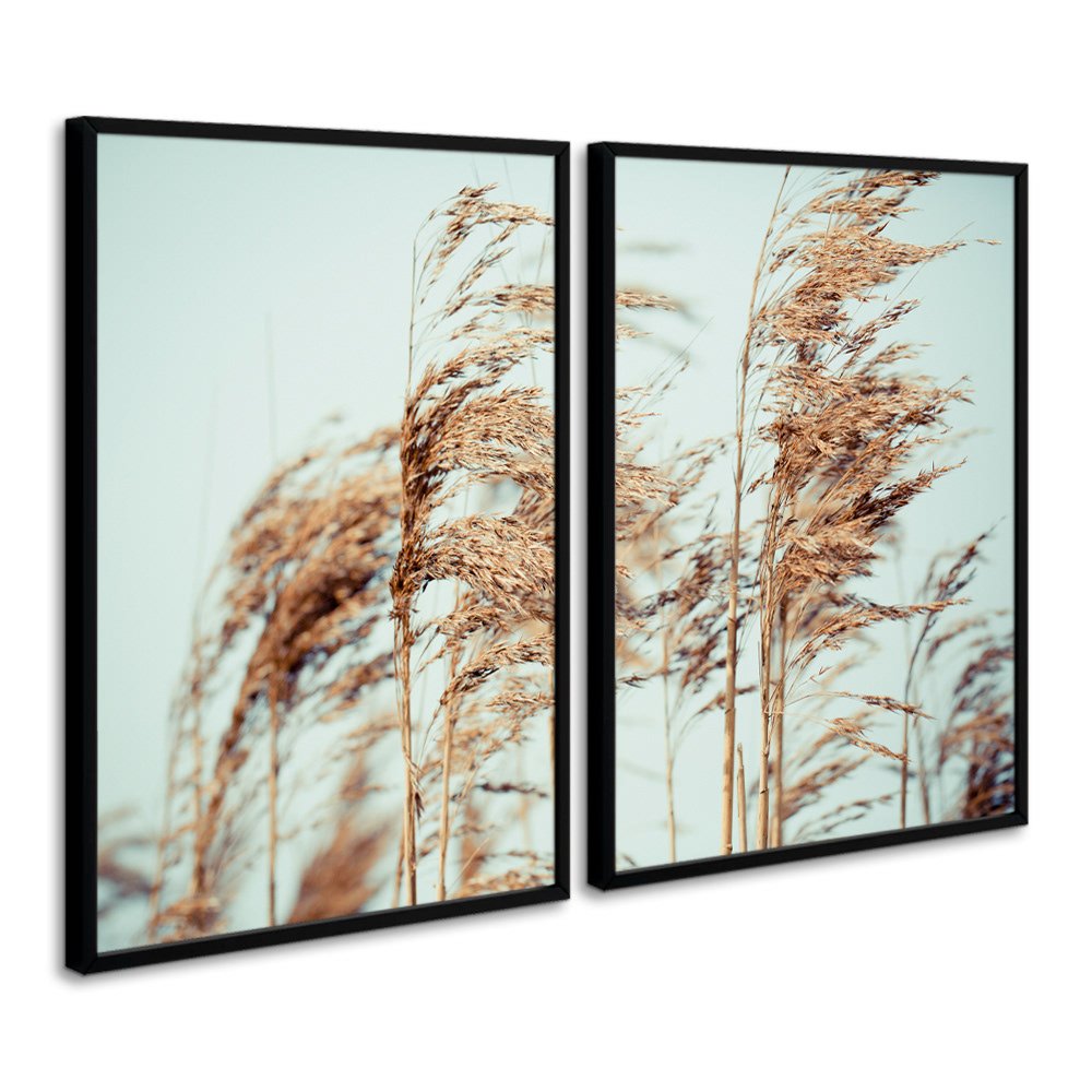 Kit 2 Quadros 60x80cm Decorativo Vento no Trigo Moldura Preta Sem Vidro ...