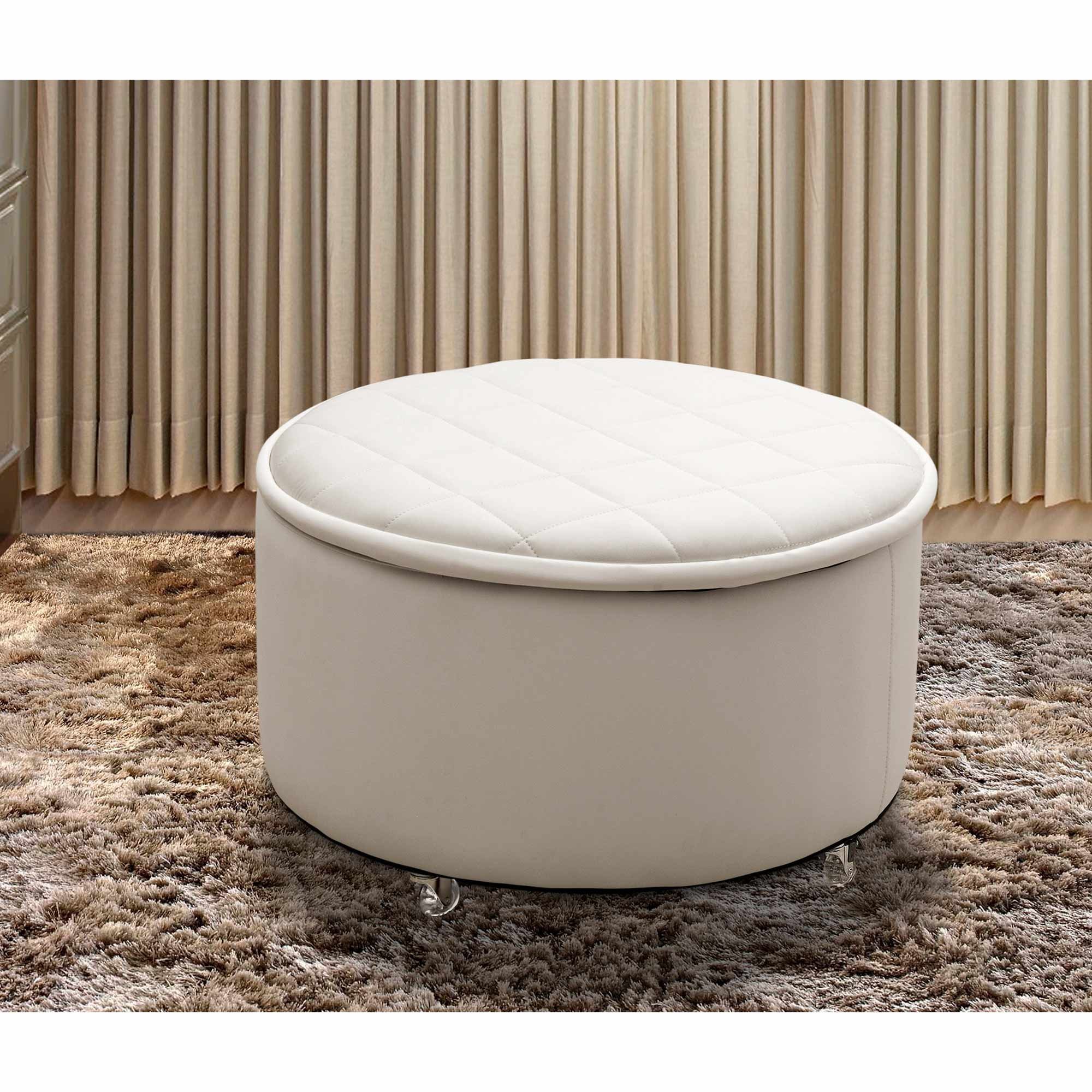 Puff Baú Sapateira Zeus 70x70 c/ Rodízio Corano Branco - VS Decor Star confort | MadeiraMadeira