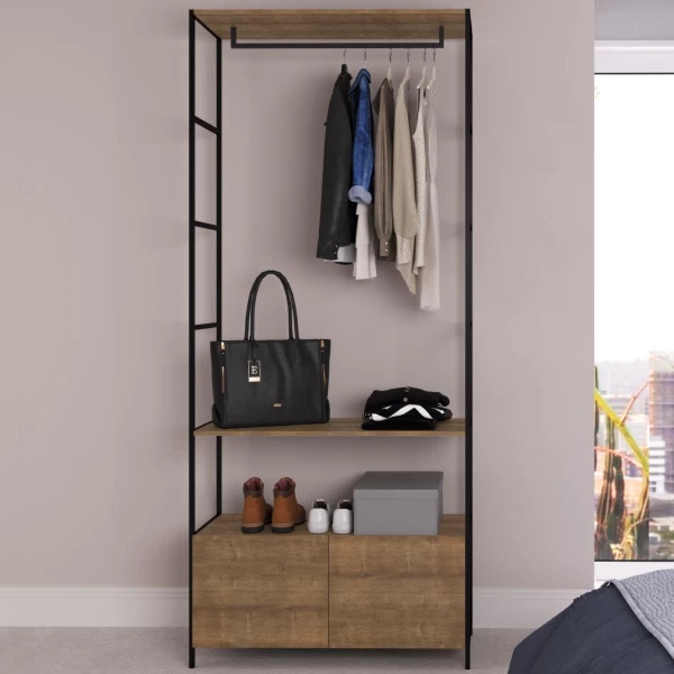 Estante Guarda Roupa P/ Closet 2 Gavetas E Cabideiro Artesano STEEL ...