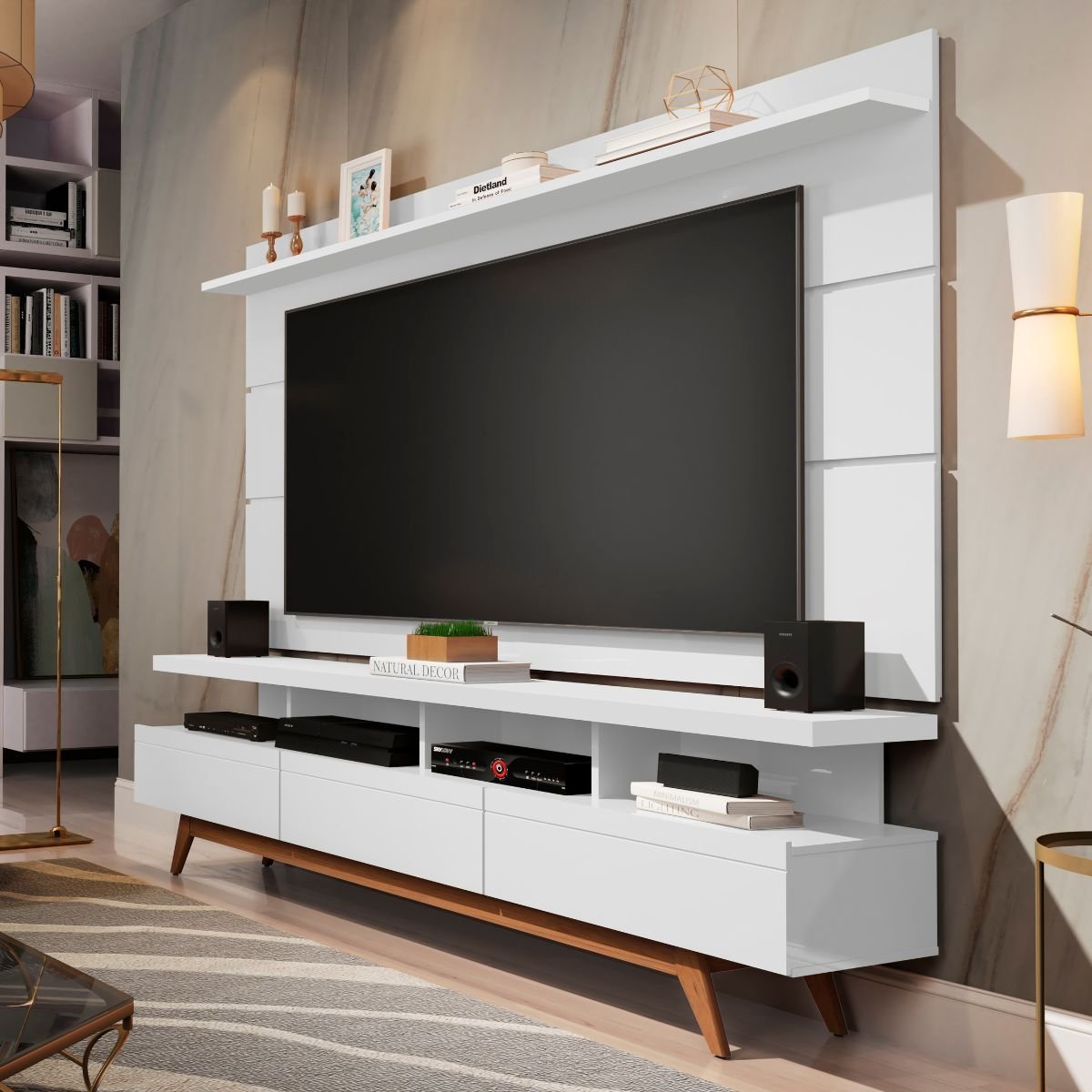 Rack com Painel para Sala Televisão até 65 Polegadas - Mod.2030:Branco ...