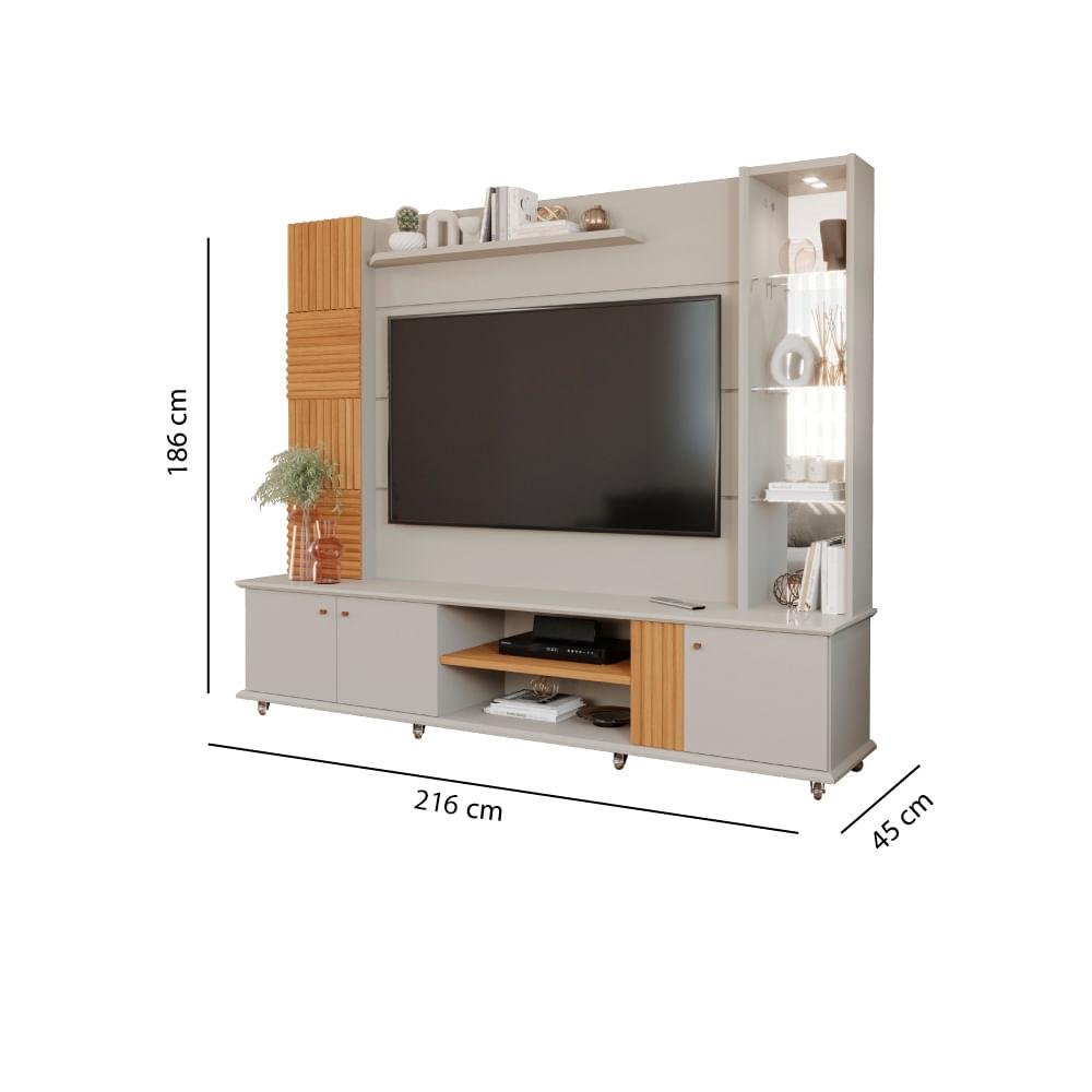 Rack com Painel Riviera para TV de até 60- Off White/Natural ...