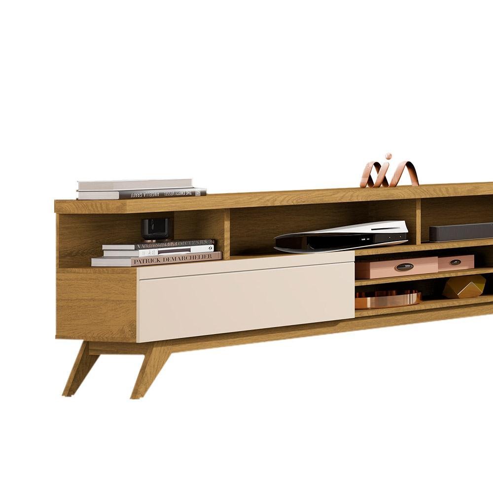 Rack Bancada Para Tv Até 70 Polegadas Pés Em Madeira 180cm Cumaru Off White Lennox Shop Jm ...