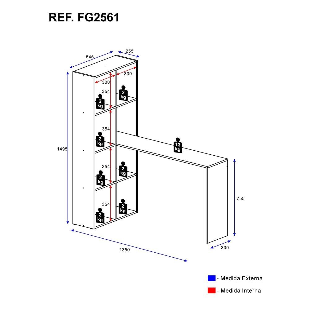 Escrivaninha/Mesa Office com Estante Lateral Multimóveis FG2561 Branca ...