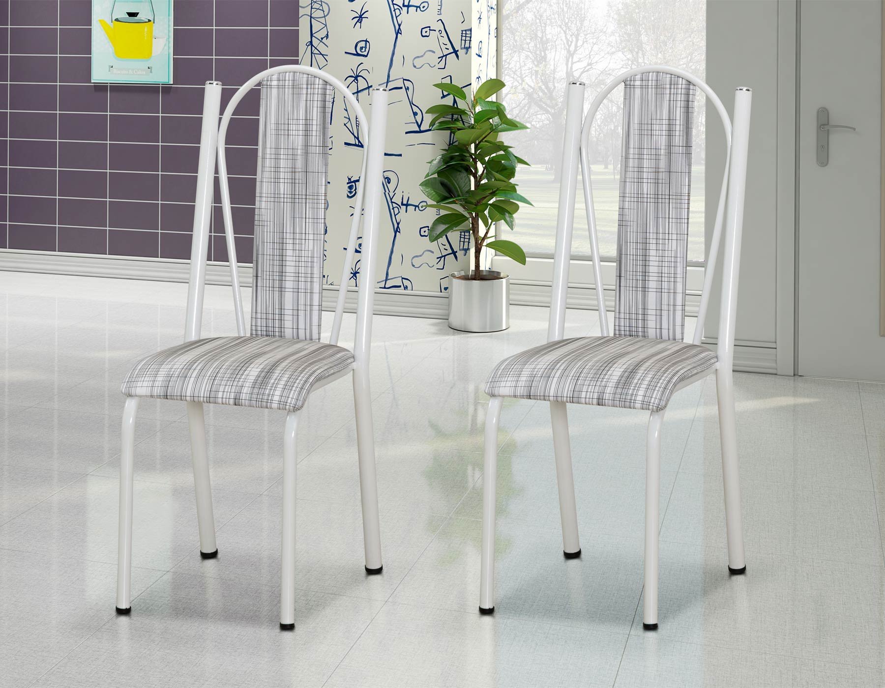 Conjunto Com 2 Cadeiras Tubular 028 Branco Liso Assento Linho Artefamol ...