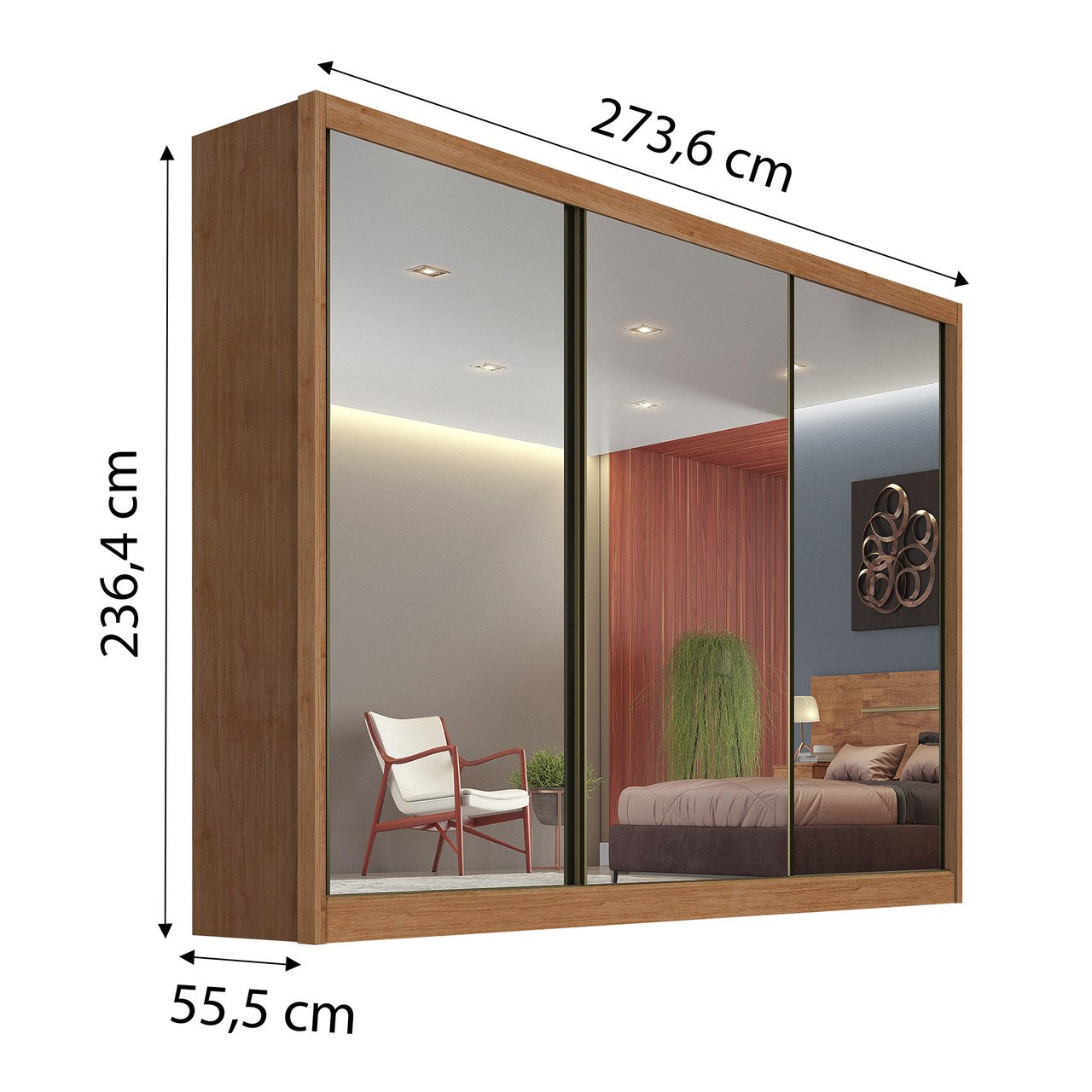 Guarda Roupa Casal com 3 Portas Espelhadas e 8 Gavetas Sollo Plus Novo ...