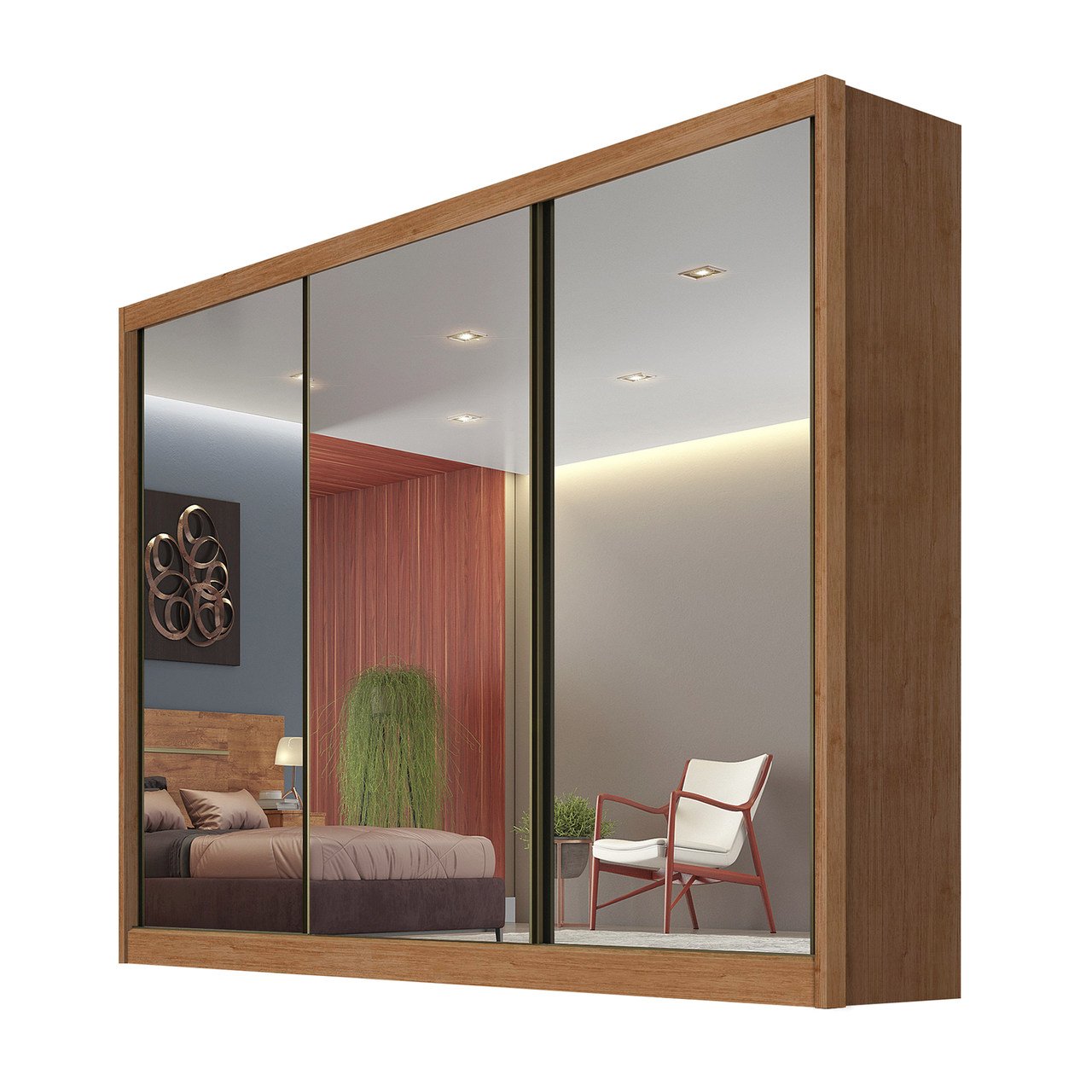 Guarda Roupa Casal com 3 Portas Espelhadas e 8 Gavetas Sollo Plus Novo ...