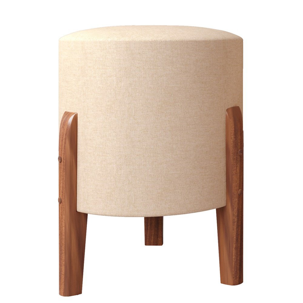 Puff Banquinho Redondo Decorativo Dallas com Pés em Madeira Maciça Bege ...