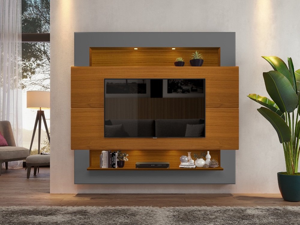 Painel Home para Tv Riviera 217cm Carvalho New / Cinza - Móveis Luapa | MadeiraMadeira