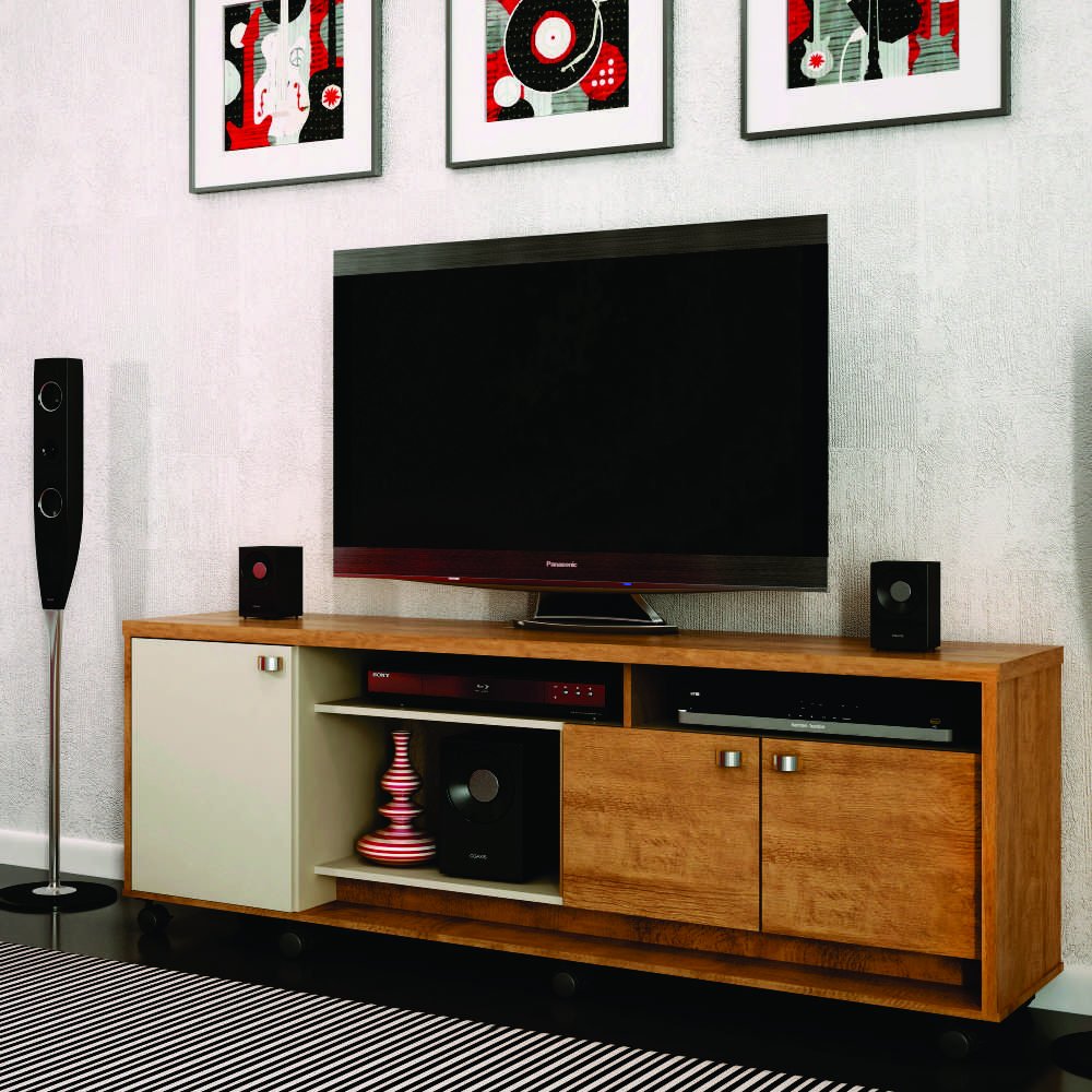 Rack Dallas para TV até 55 Polegadas Amêndoa/Off White Mobycasa ...