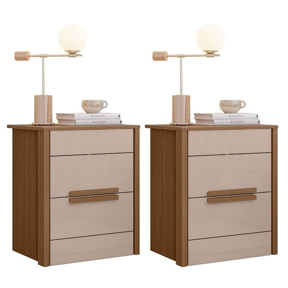 Kit 2 Mesas de Cabeceira Dhara 2 Gavetas Carvalho/fendi - Moval ...