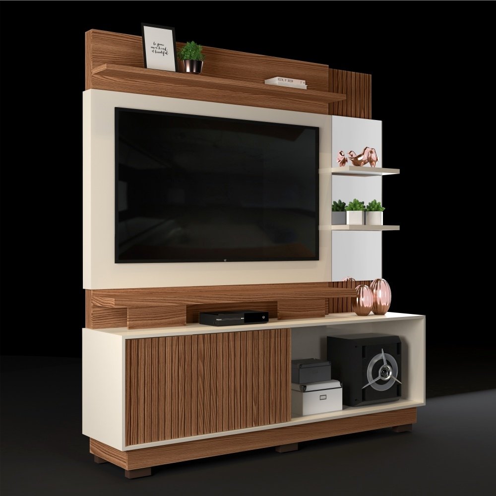 Home para TV Part Ripado Caiena Creme | MadeiraMadeira
