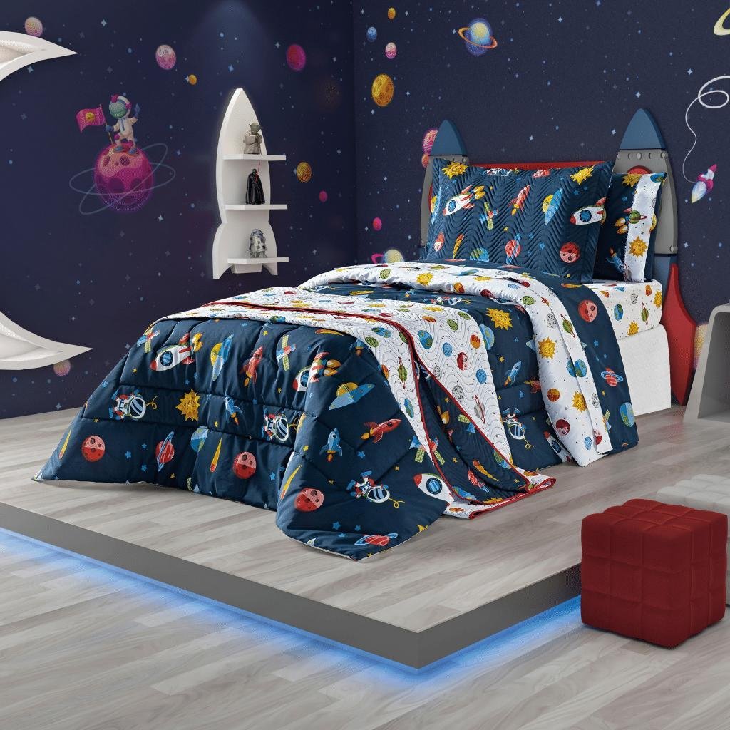 Jogo de Cama Solteiro Astro Azul Marinho 03 Peças 180 Fios | MadeiraMadeira