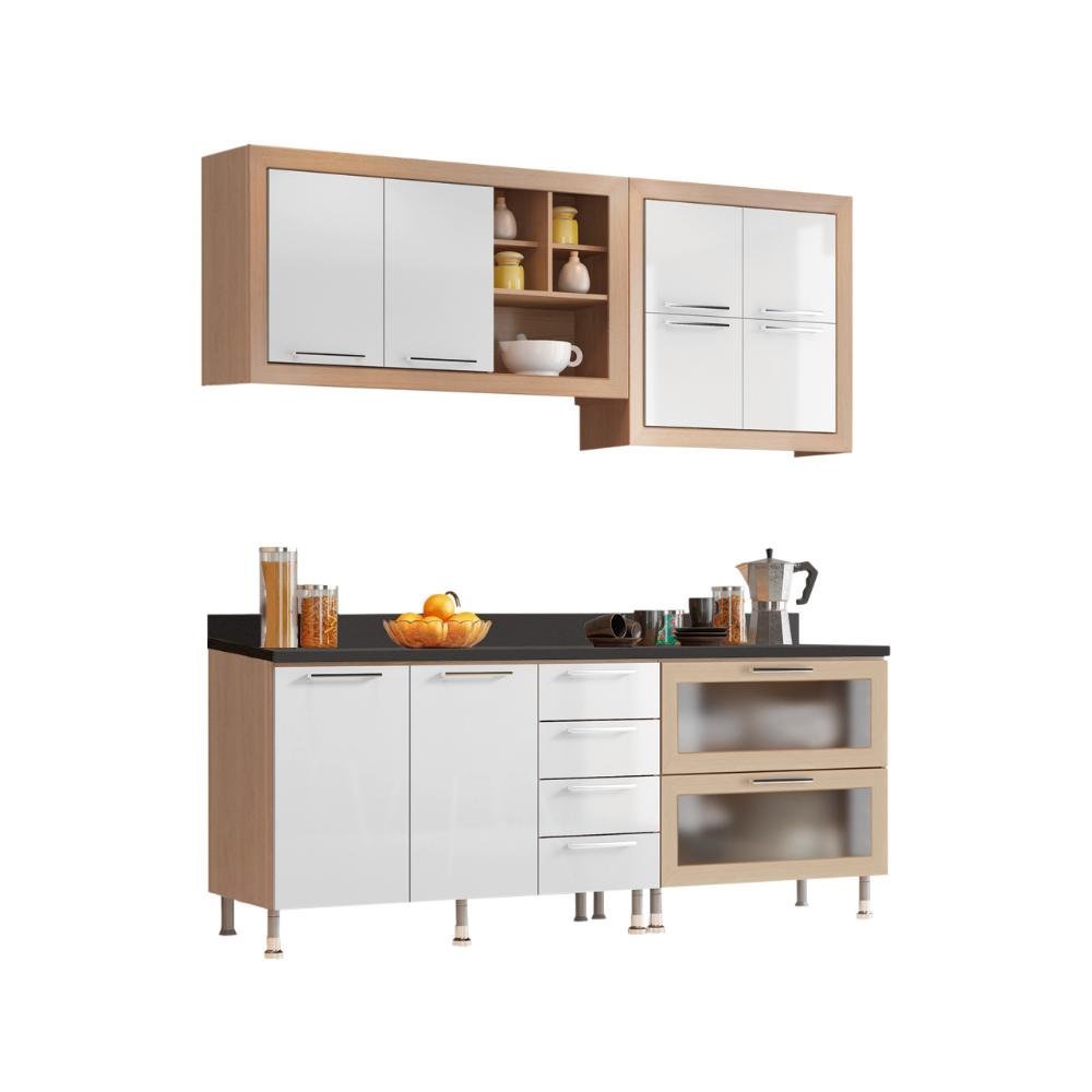 Cozinha Ditália Aspen com Tampos Carv/branco A58 | MadeiraMadeira